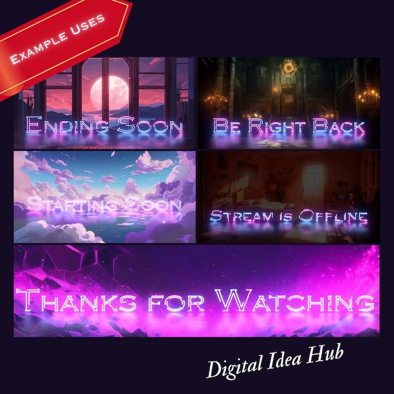 Animated Neon Scene Text Starting Soon, Be Right Back, Stream Ending ...