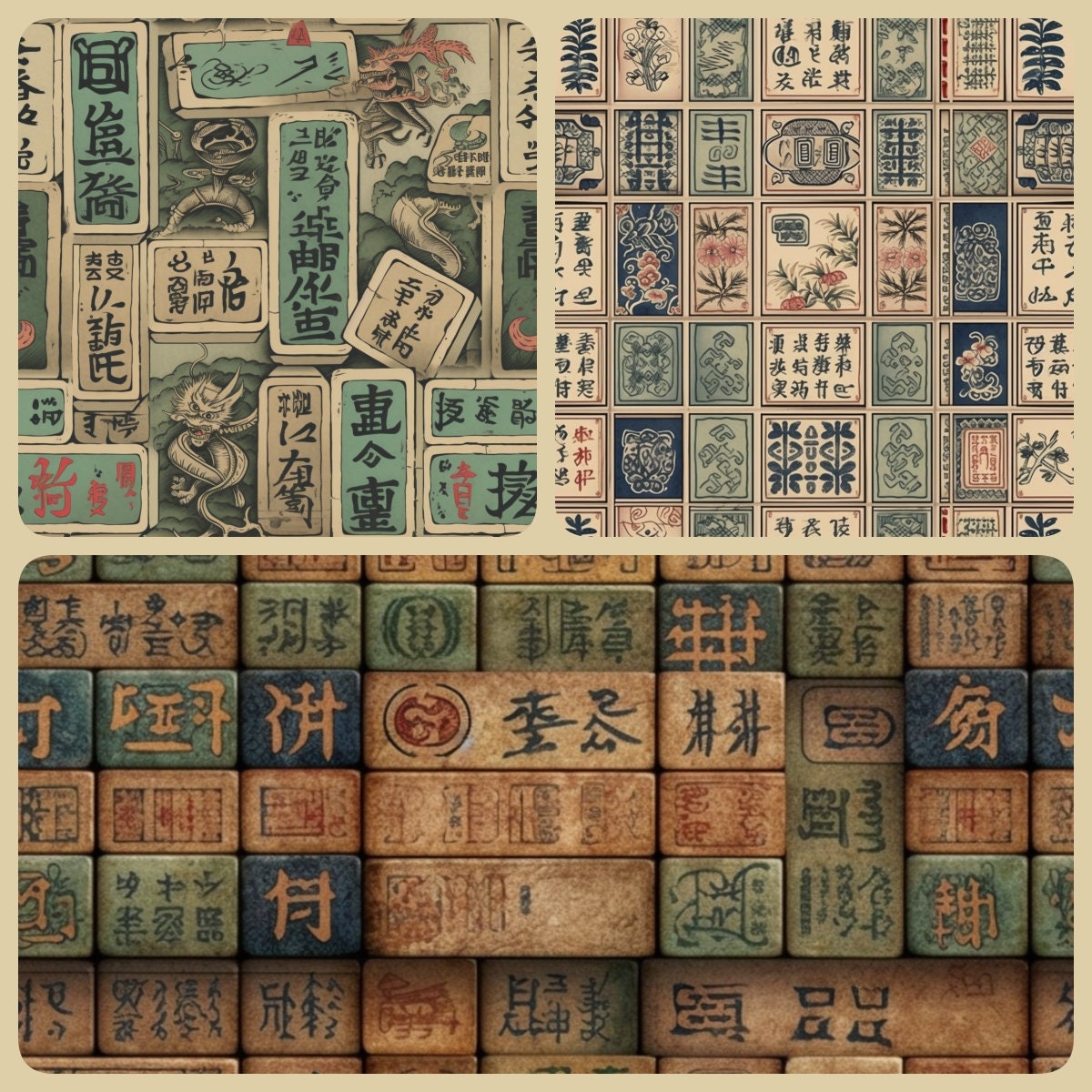 18 Chinese Mahjong Patterns, Asian, Mysterious, Dragon, Unique, by ...