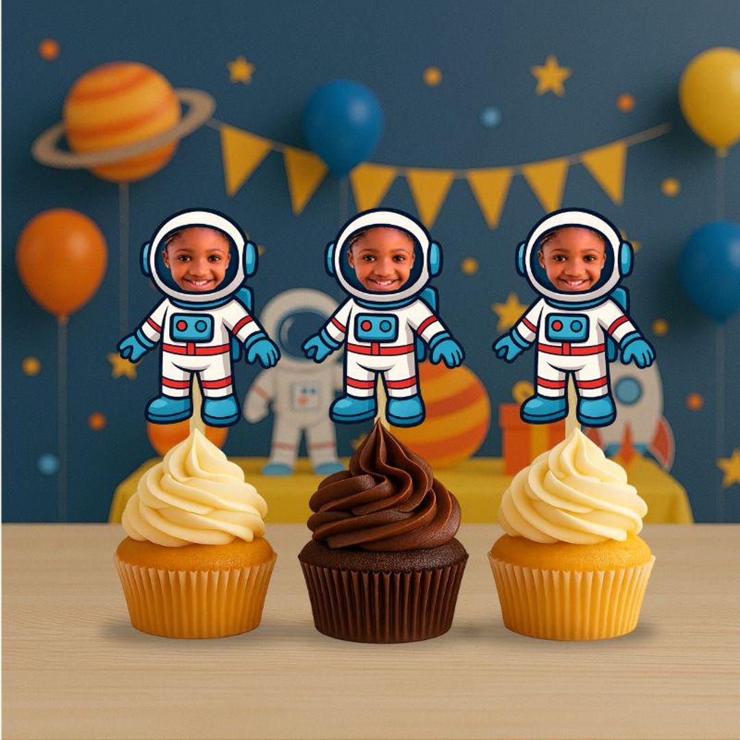 Astronaut Cupcake, Custom Topper, Space Party Decor, Photo Cupcake ...