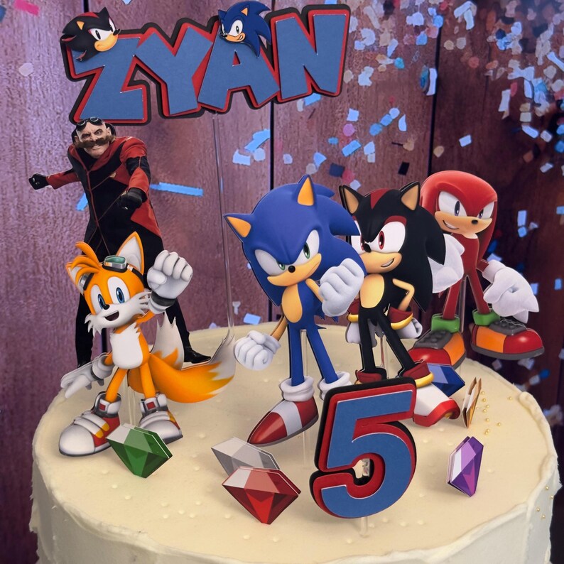 Sonic Birthday Cake Topper, Shadow, Knuckles, Tails, Cardstock Decor - Etsy