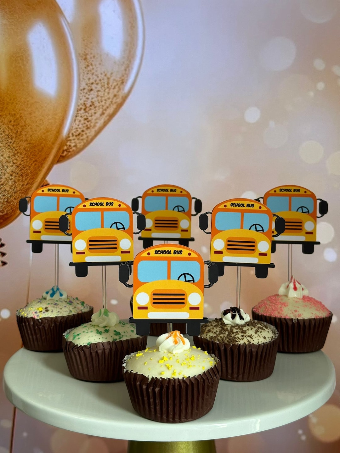 Wheels on the Bus Cupcake Toppers, School Bus Party Decor - Etsy