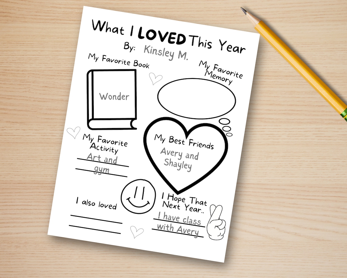 End of Year Worksheet - What I Loved School Worksheet - Elementary ...