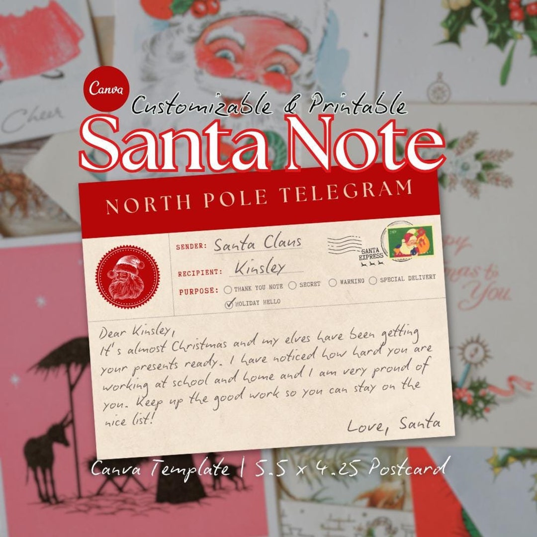 Printable Santa Note Template | Canva Santa Letter | Canva Santa ...