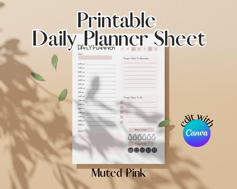 Printable Muted Pink Daily Planner Sheet - Printable Planner - Daily ...