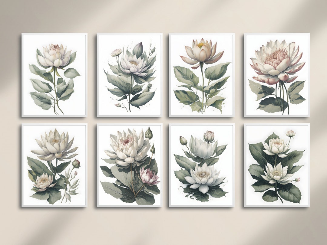 Lotus Flower Prints Set of 8 Wall Art Posters Flowers Painting ...