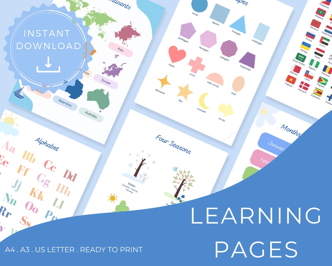 Set of Educational Posters, 8 Home School Printables, Alphabet Poster ...