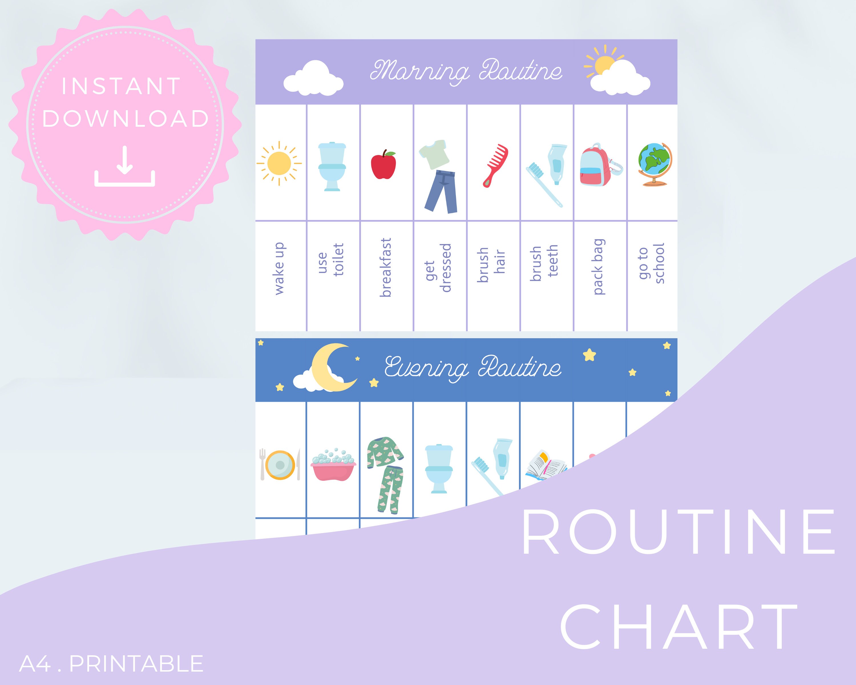 Kids Daily Responsibilities Chart, Printable Daily Routine, Chore Chart ...