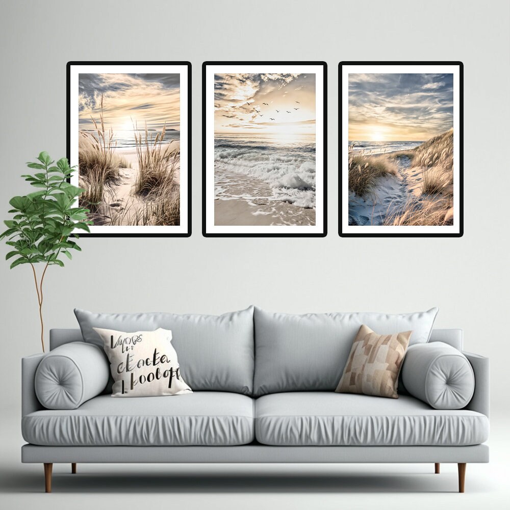 3er Bilder Set Meer, Strand, Sand Leinwand Bild, Poster, Ruhe, Stimmung, Canvas Wall Art Print ...