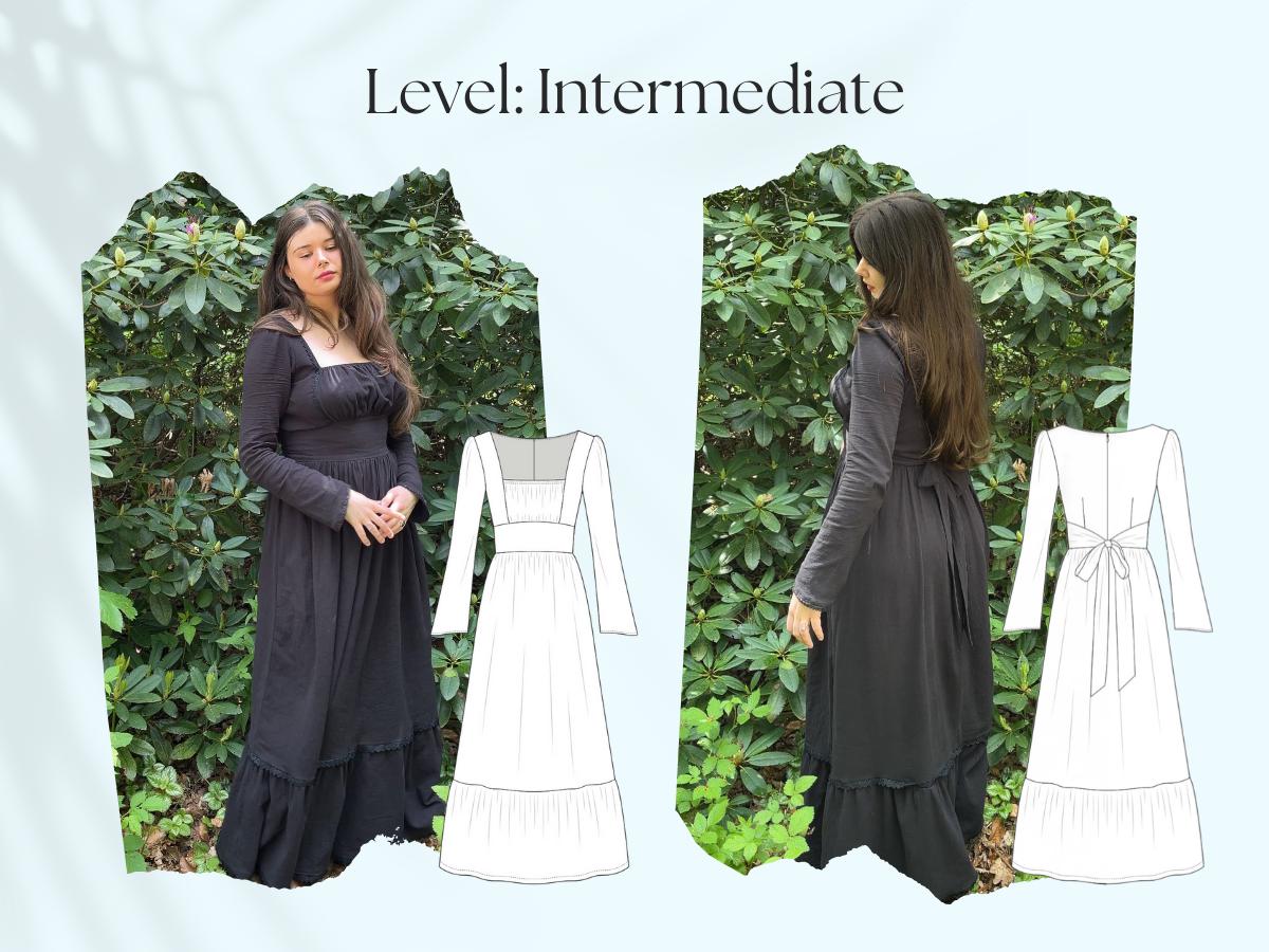 Cottagecore PDF Dress Pattern, Square Neck Dress Sewing Pattern, Dress ...