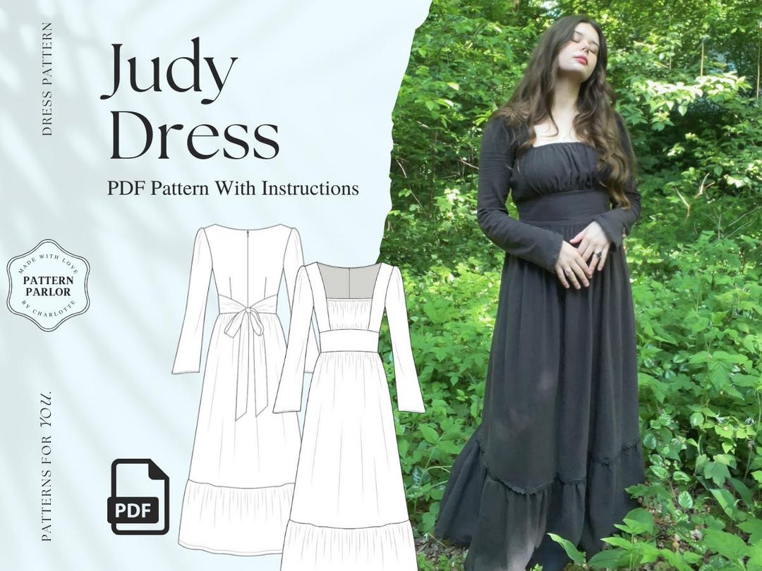 Cottagecore PDF Dress Pattern, Square Neck Dress Sewing Pattern, Dress ...