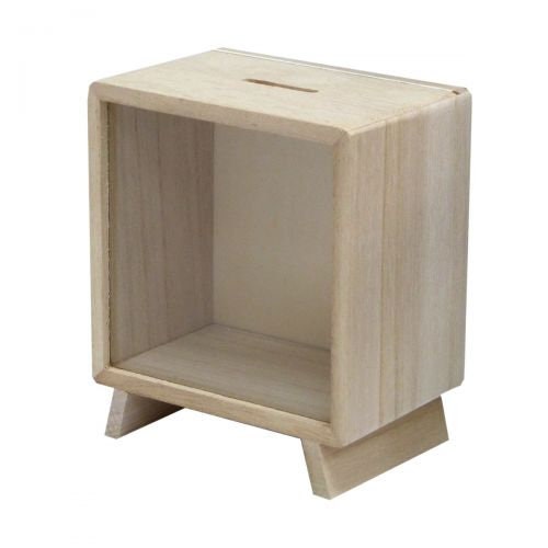 Wooden Square Money Box - Coin Savings Tin • Paint or Create Piggy ...