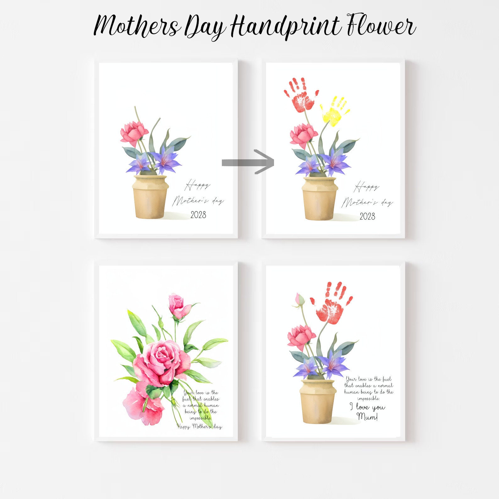Mothers Day Flower Handprint Art Bundle Mom Craft Gift From Baby, Kids ...