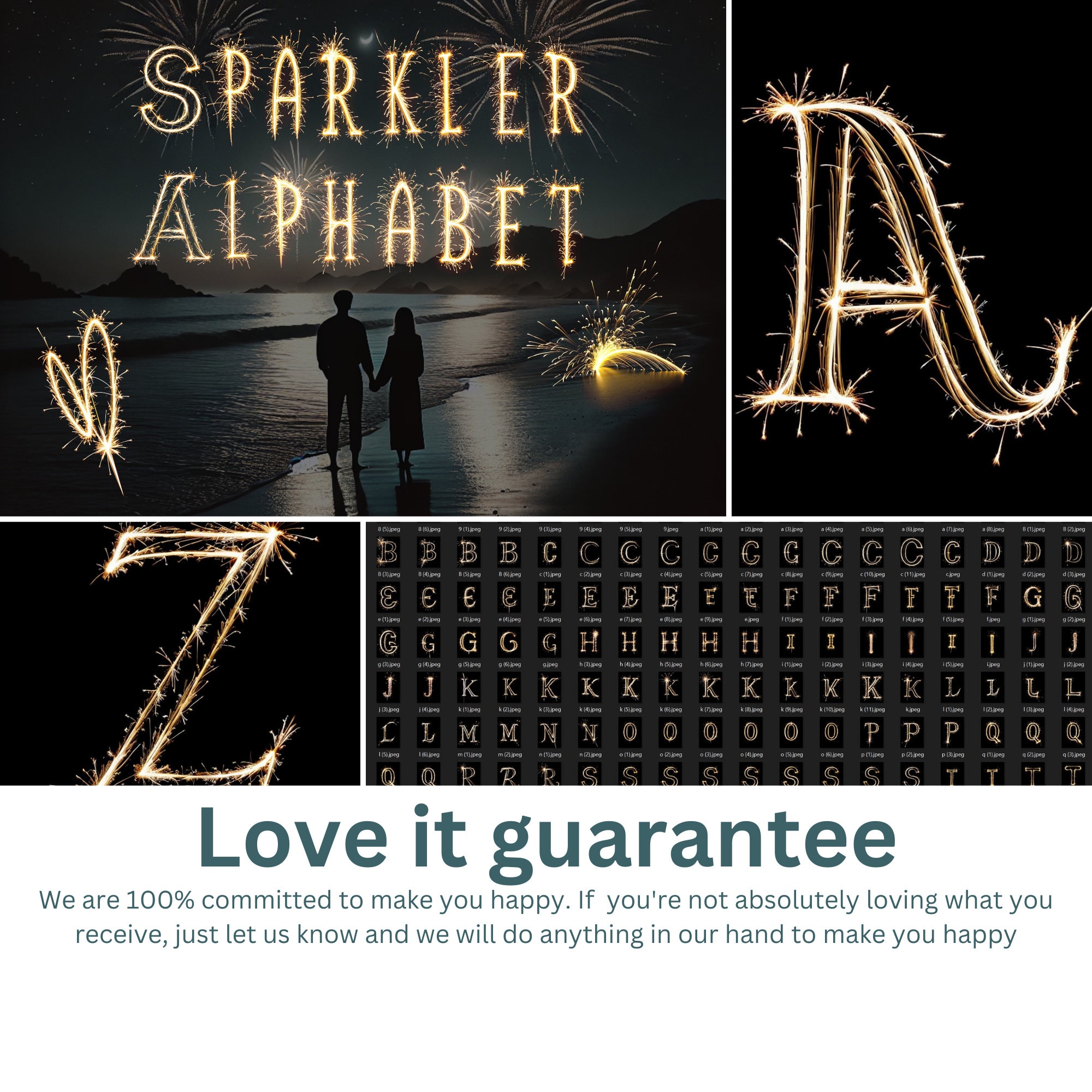 Sparkler Alphabet Font and Sparkler Effects Overlay, Firework, Wedding ...