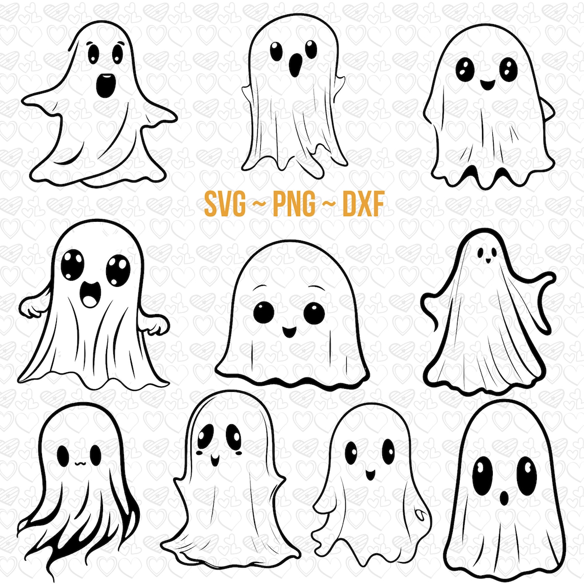 10 Cute Ghosts SVG Bundle, Ghost Silhouette Outline, PNG, Vector ...