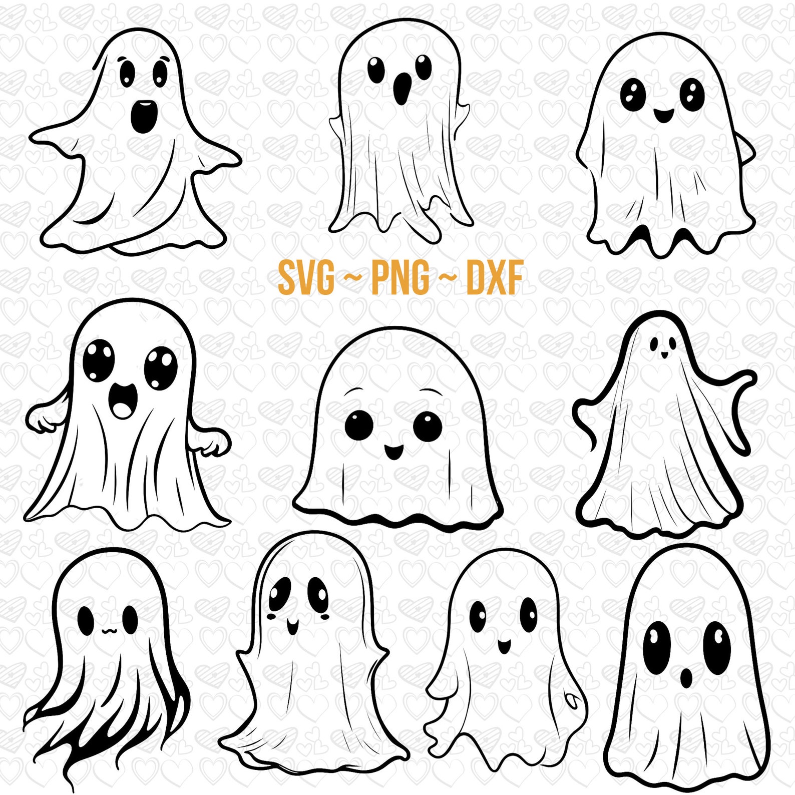 10 Cute Halloween Ghosts SVG Bundle, Ghost Silhouette Outline, PNG ...