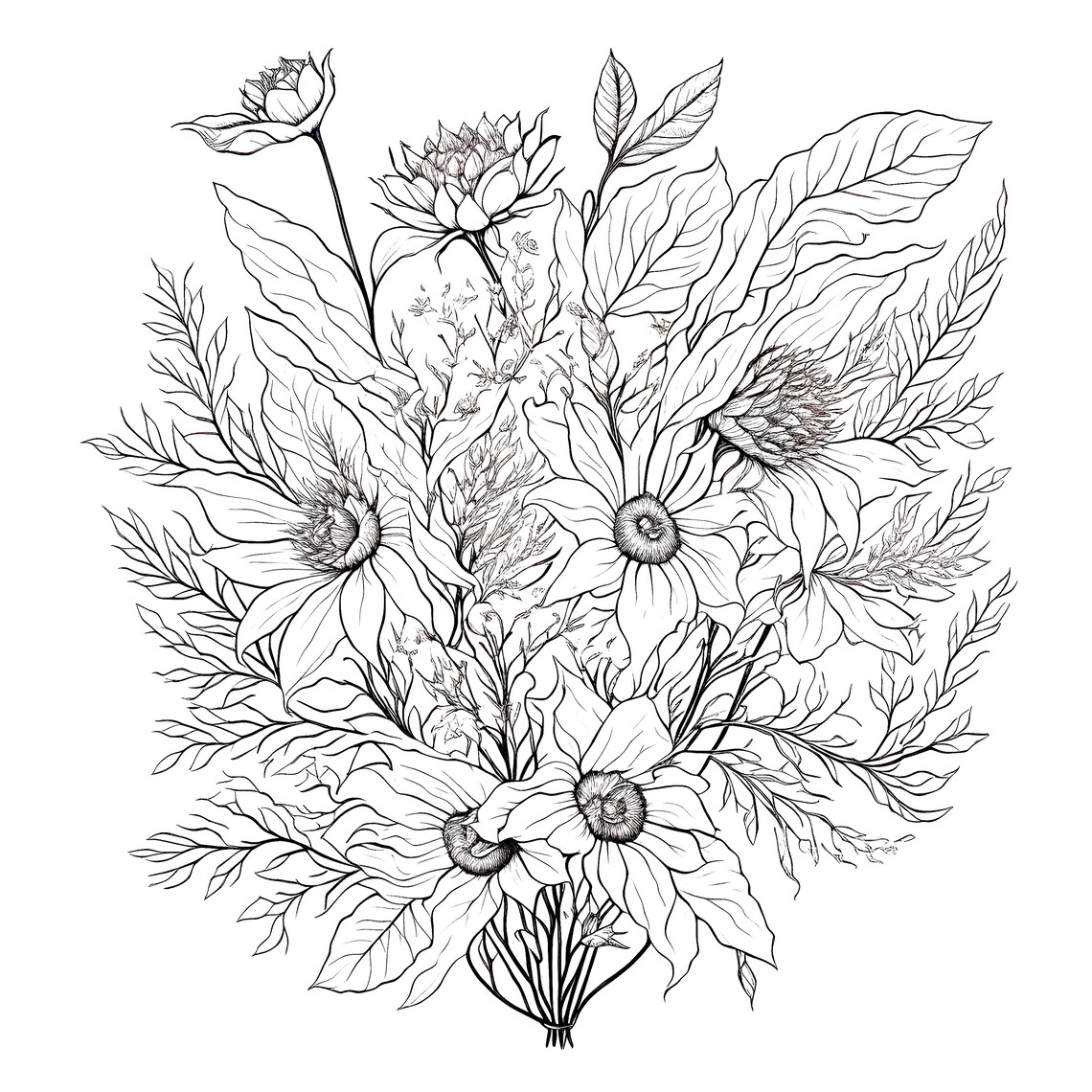 Bouquet Svg Bundle Flowers Svg Png Hand Drawn Floral Svg Wildflowers ...