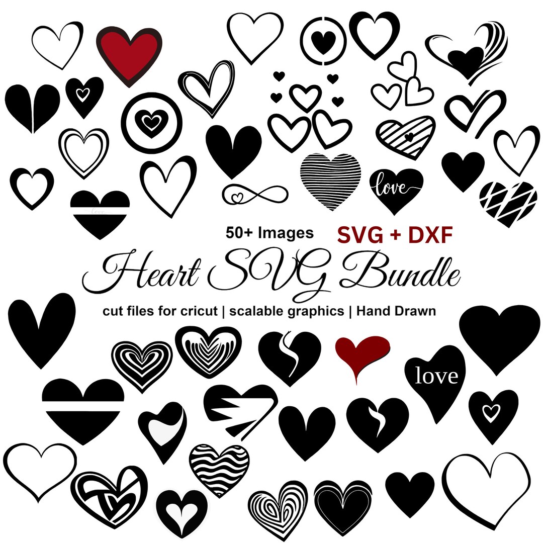 Valentines Heart SVG & DXF Bundle, Doodle Heart Svg, Heart Cut Files ...