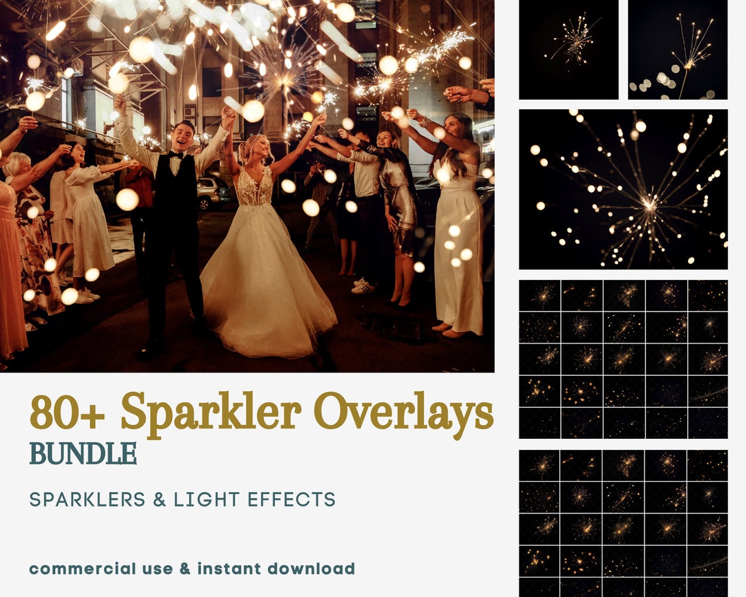 Sparkler Overlays for Photoshop, Bokeh Lights Overlay, Lightroom, Graduation Wedding Exit ...