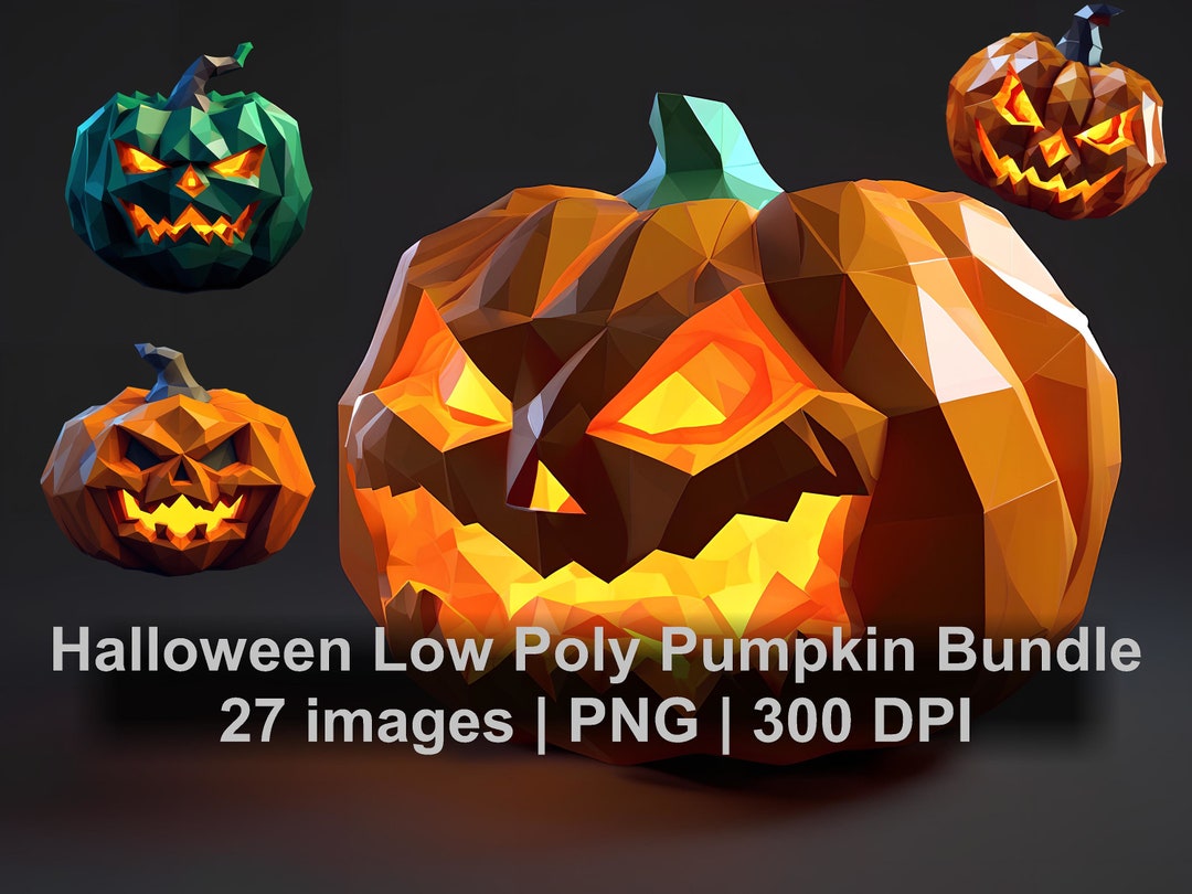 Halloween Pumpkin Low Poly Clipart Bundle 30 PNG Images High-resolution ...