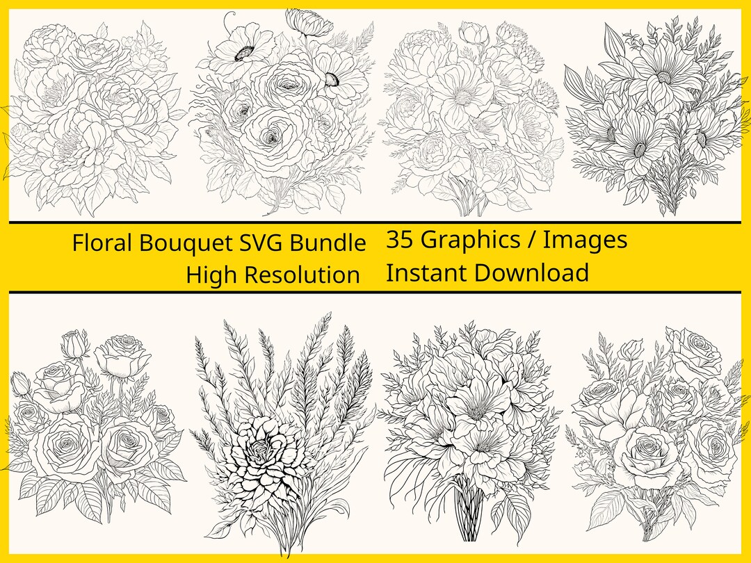Bouquet Svg Bundle Flowers Svg Png Hand Drawn Floral Svg - Etsy