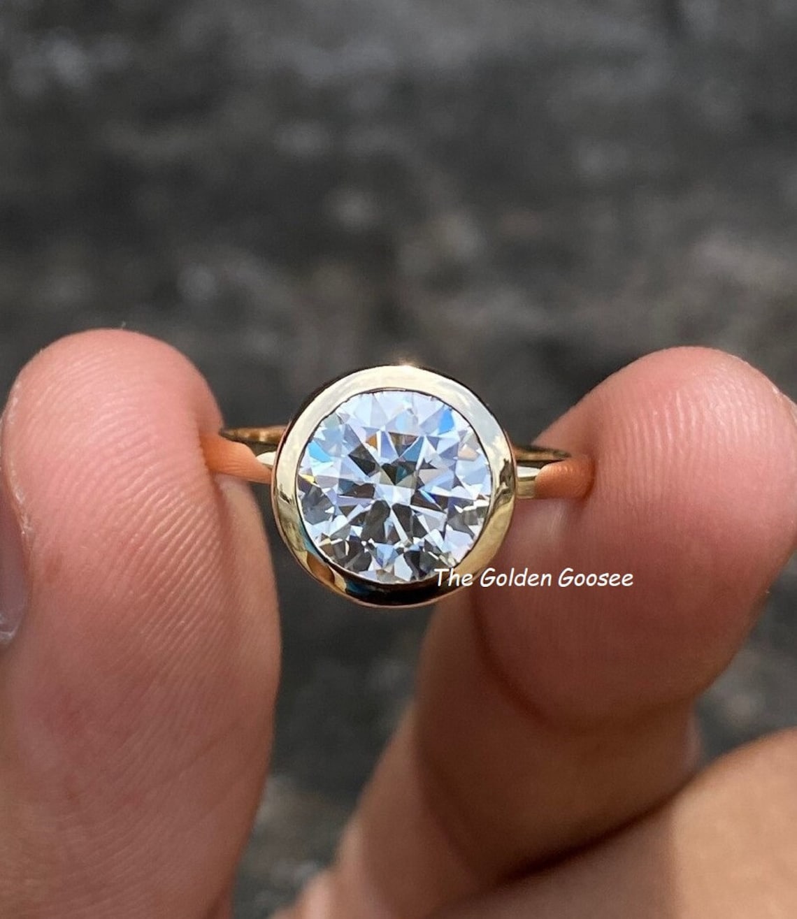 Round Cut Simulated Engagement Bezel Set Ring, Round Diamond Wedding ...