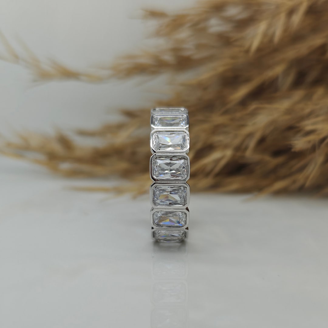 Radiant Cut Bezel Set Full Eternity Band, Simulant Diamond Wedding Band ...