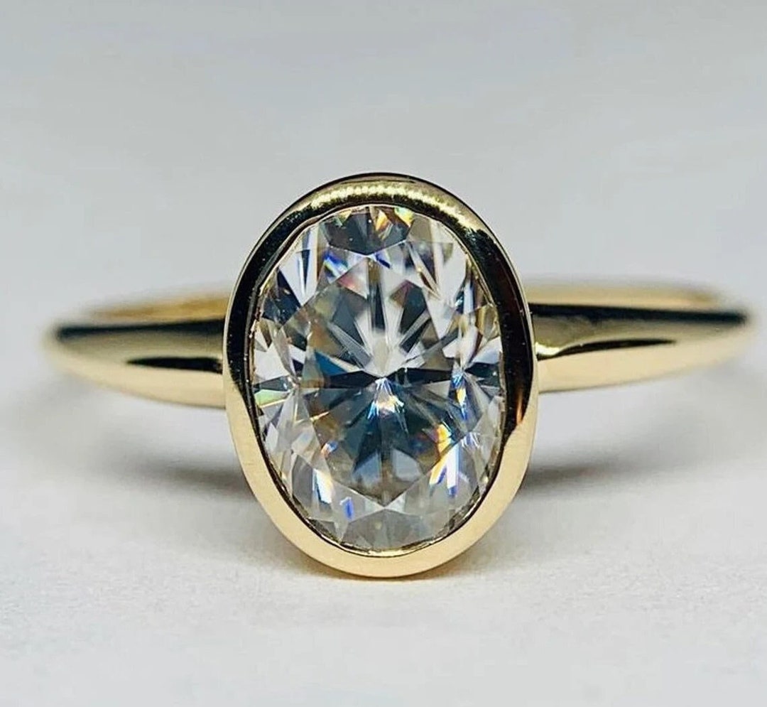 2.5 CT Oval Cut Simulated Engagement Ring, Oval Solitaire Bezel Set ...