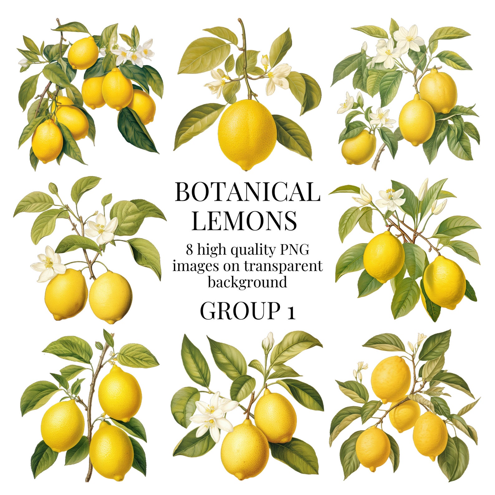 Botanical Lemon Clipart | High-quality Transparent PNG | Watercolor ...
