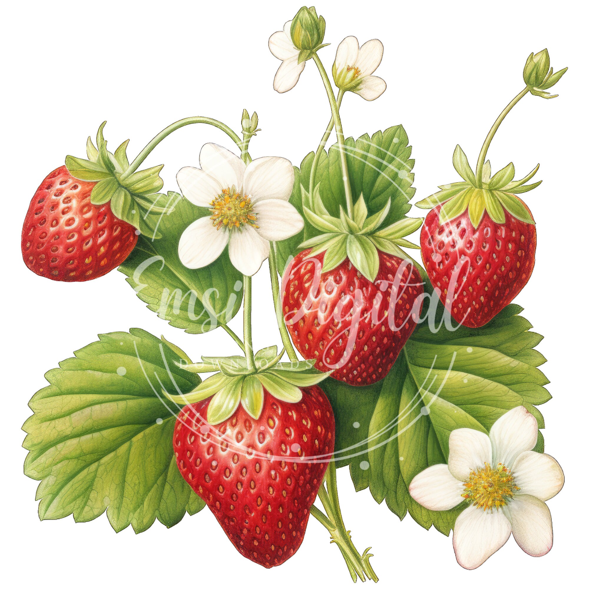 Botanical Strawberry Clipart High-quality Transparent PNG - Etsy