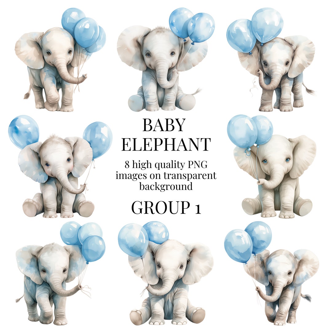 Baby Boy Elephant Clipart | High-quality Transparent PNG | Watercolor ...
