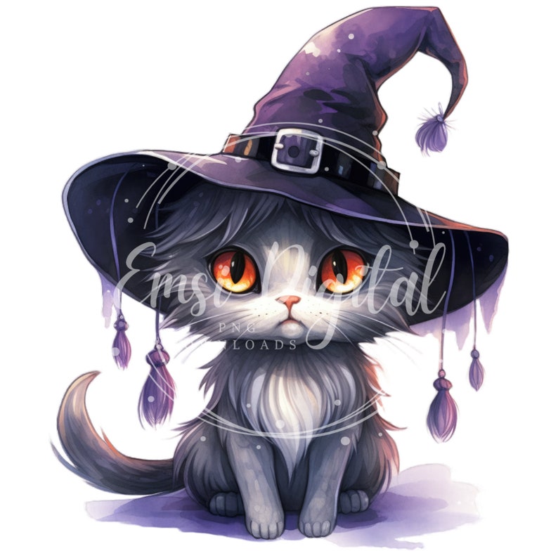 Halloween Witch Cat Clipart High-quality Transparent PNG - Etsy