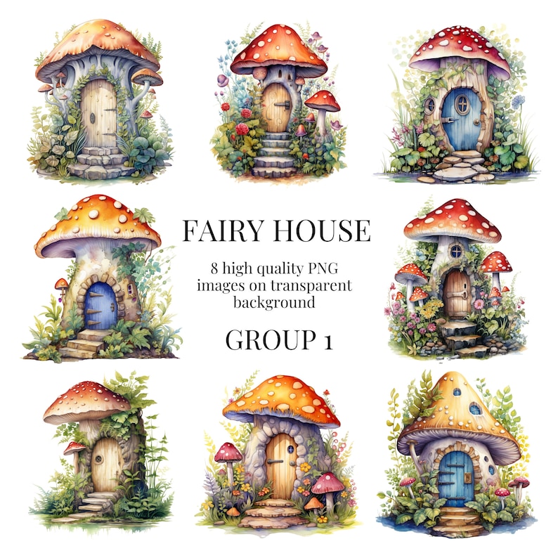 Fairy Houses Clipart | High-quality Transparent PNG | Watercolor ...