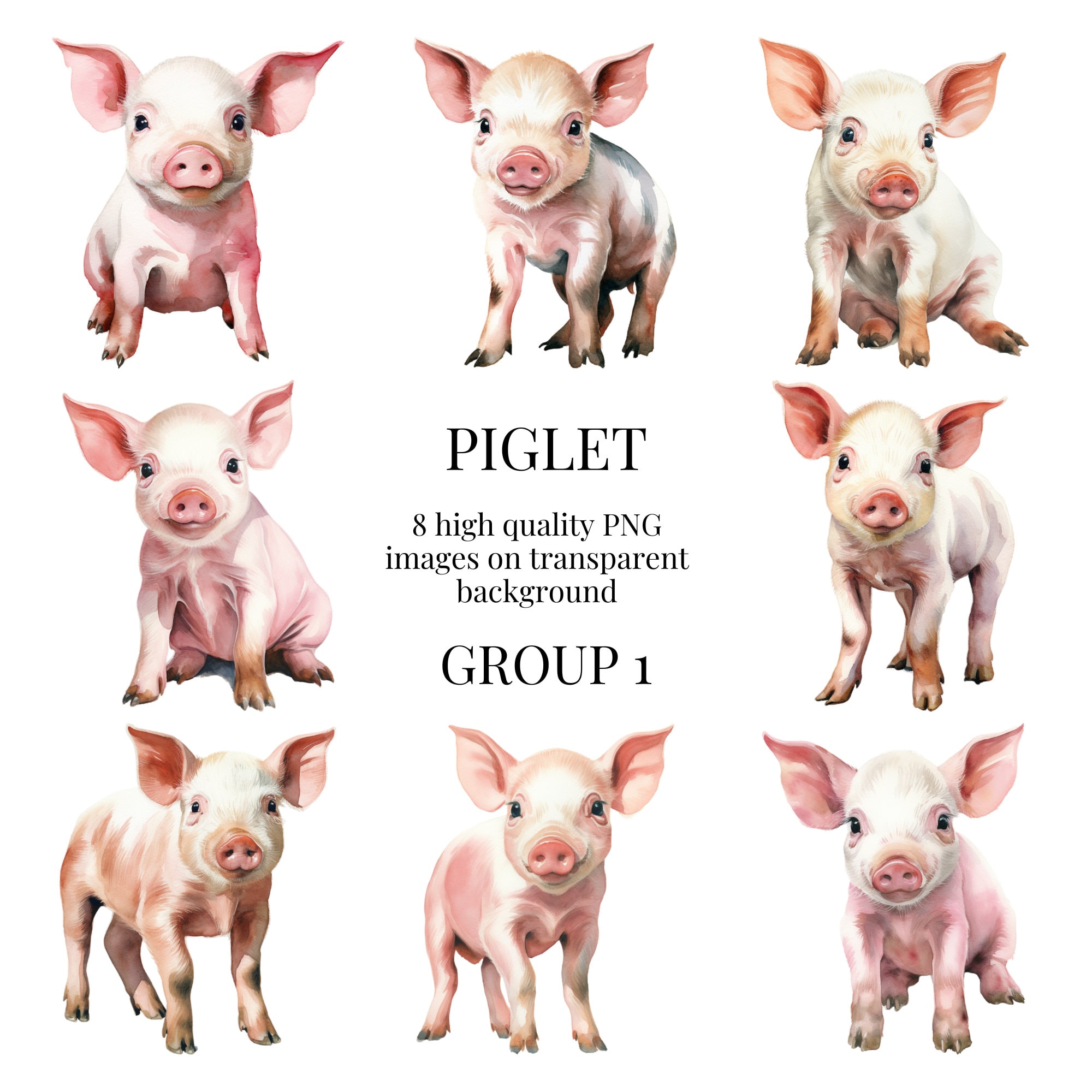 Piglet Clipart High-quality Transparent PNG Watercolor Pig Illustration ...