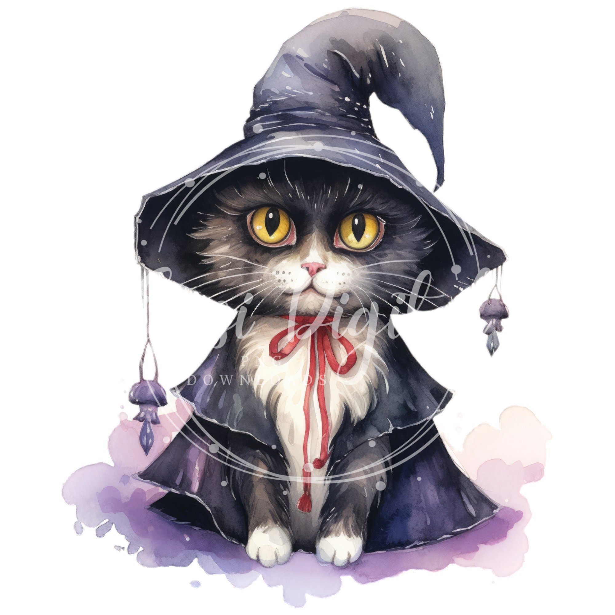 Halloween Witch Cat Clipart High-quality Transparent PNG - Etsy
