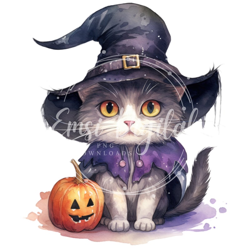 Halloween Witch Cat Clipart High-quality Transparent PNG - Etsy