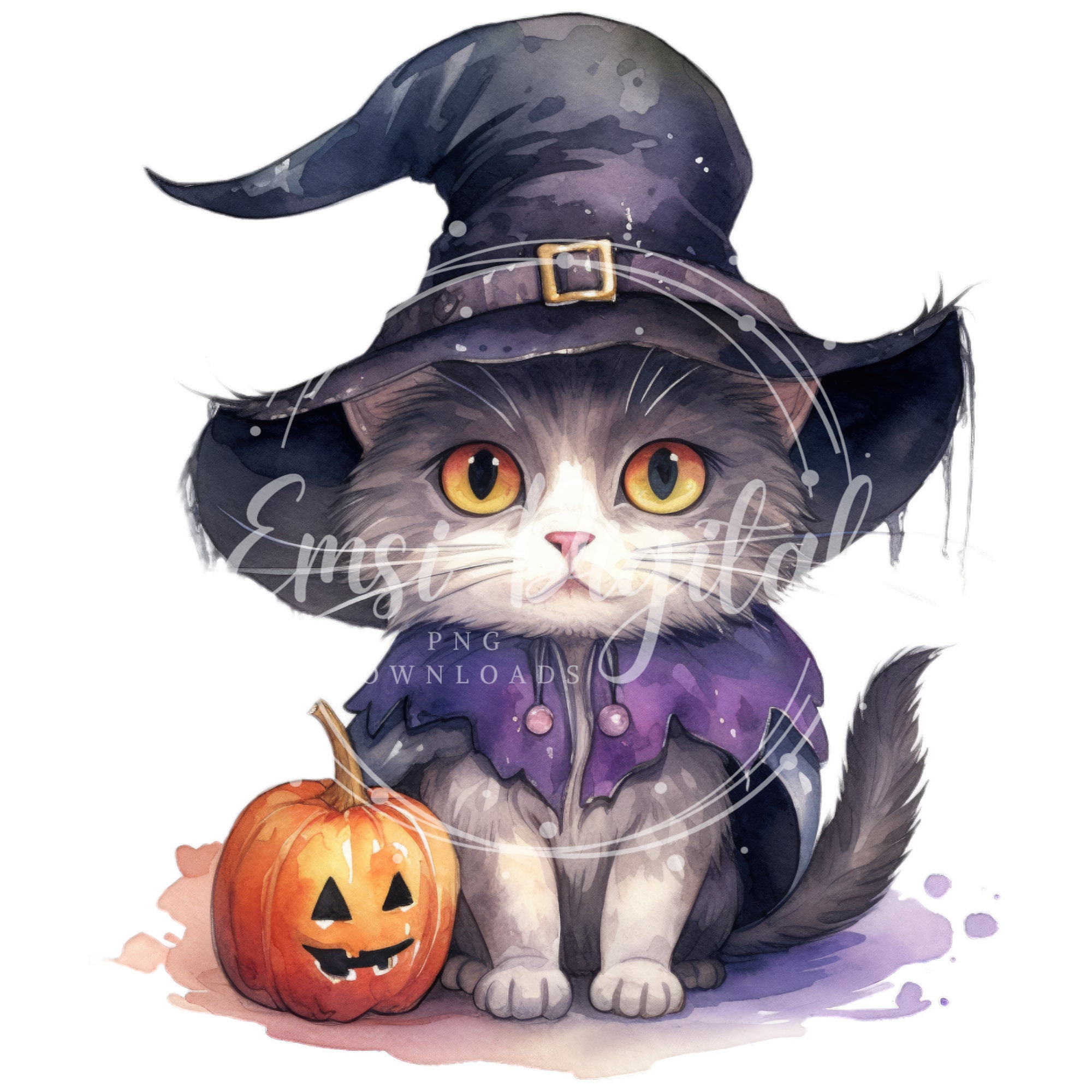Halloween Witch Cat Clipart High-quality Transparent PNG - Etsy
