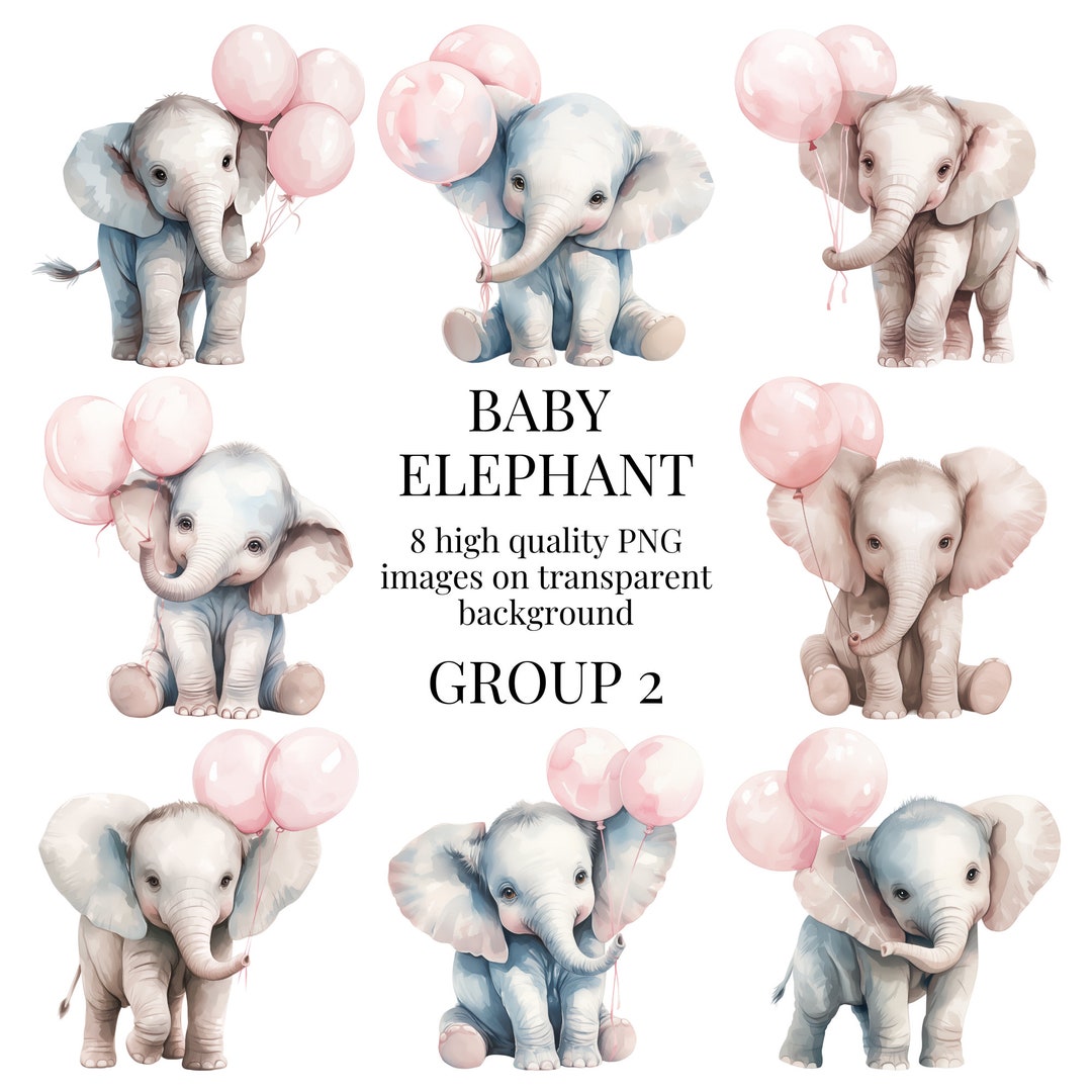 Baby Girl Elephant Clipart | High-quality Transparent PNG | Watercolor ...