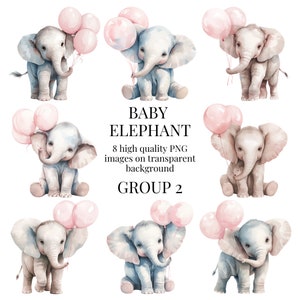 Baby Girl Elephant Clipart | High-quality Transparent PNG | Watercolor ...