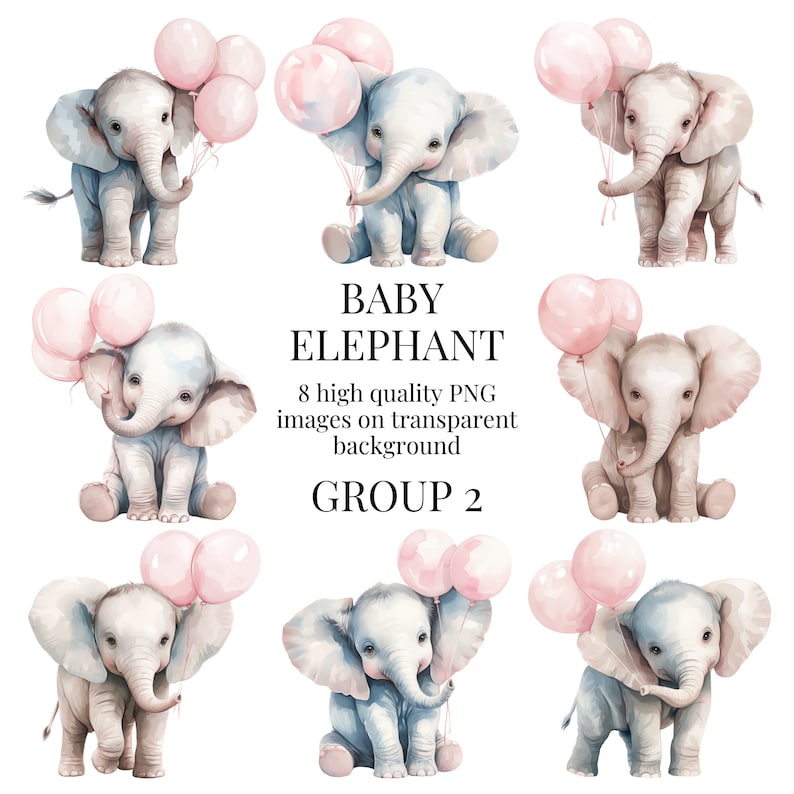 Baby Girl Elephant Clipart High-quality Transparent PNG Watercolor ...