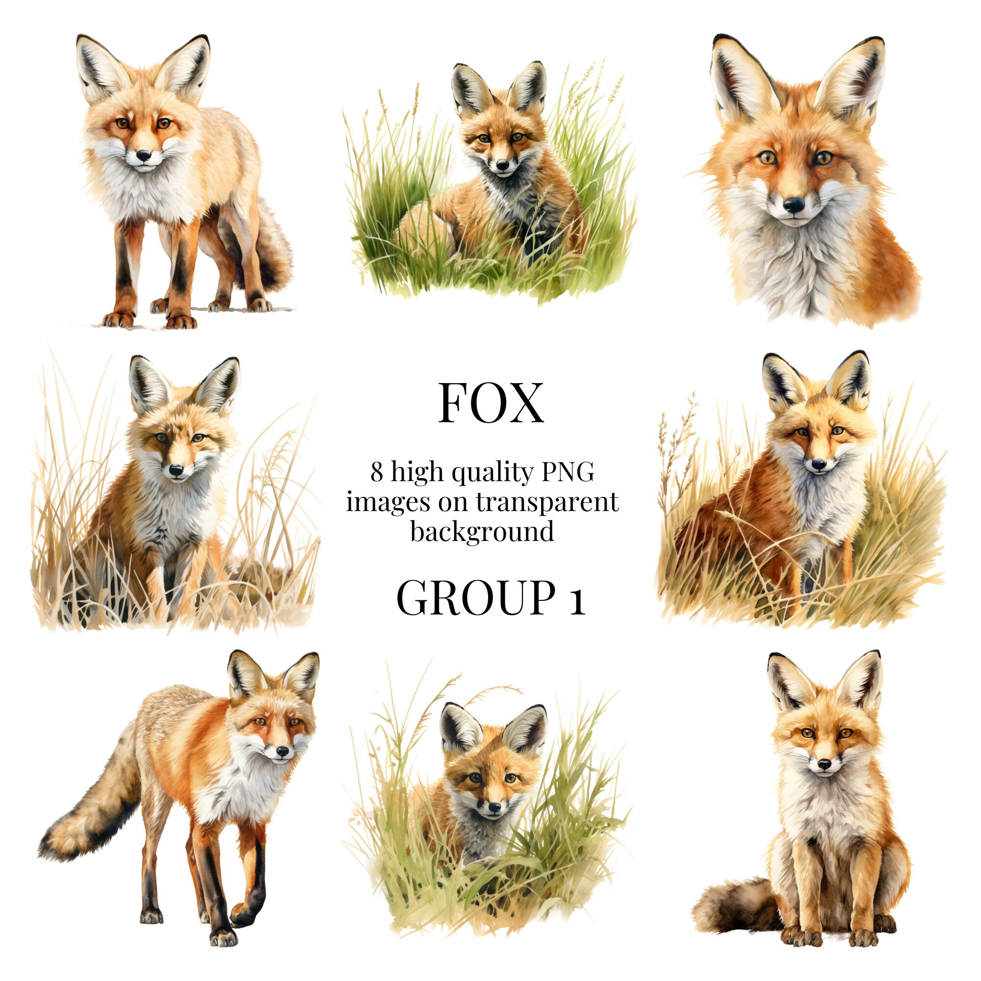 Fox Clipart Transparent PNG High-quality Watercolor - Etsy