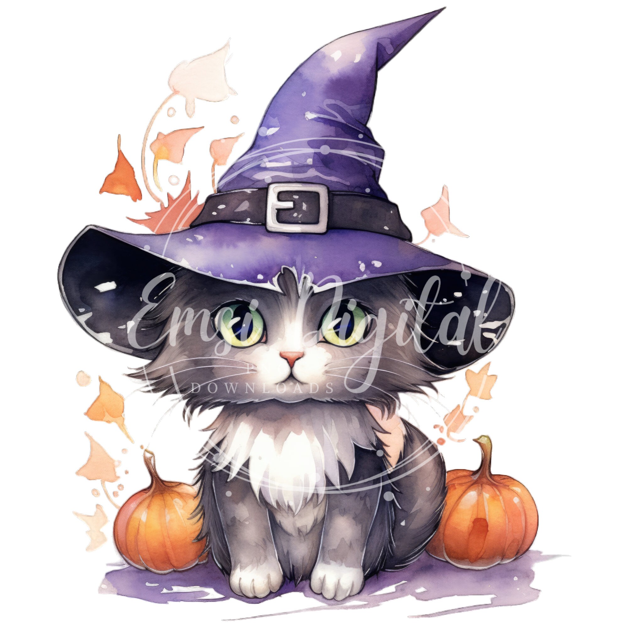 Halloween Witch Cat Clipart High-quality Transparent PNG - Etsy