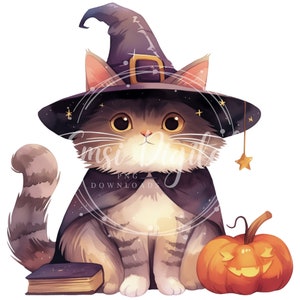 Halloween Witch Cat Clipart | High-quality Transparent PNG | Watercolor ...