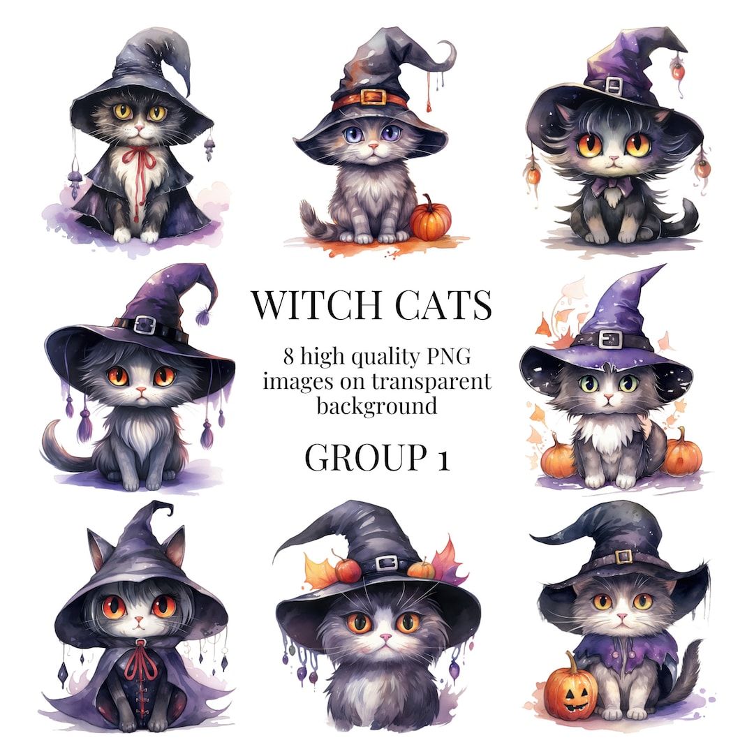 Halloween Witch Cat Clipart High-quality Transparent PNG - Etsy