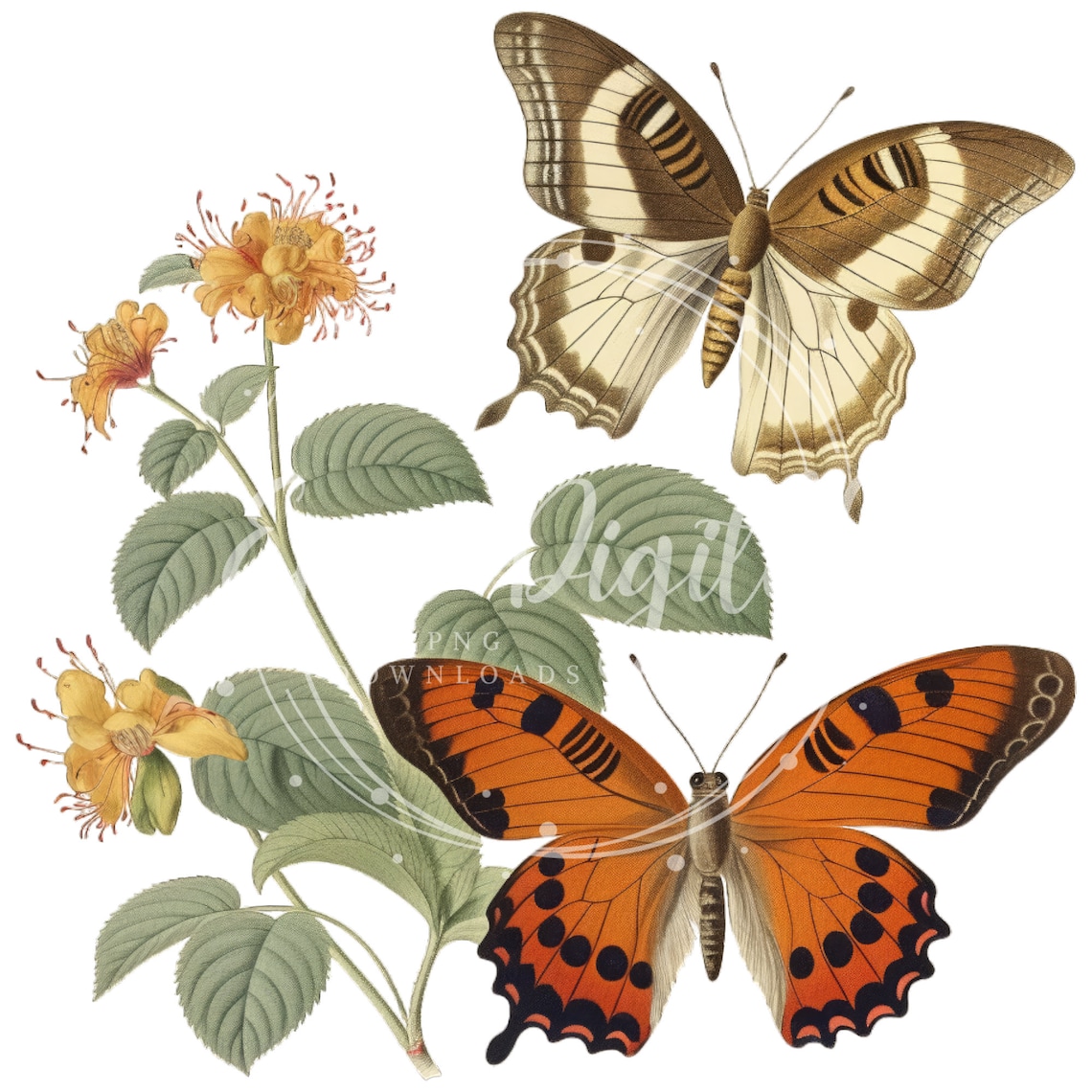 Botanical Butterflies Clipart High-quality Transparent PNG - Etsy