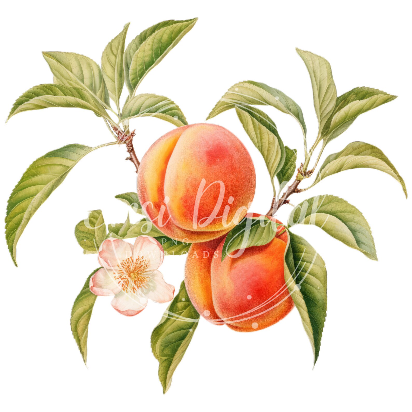 Botanical Peaches Clipart | High-quality Transparent PNG | Watercolor ...