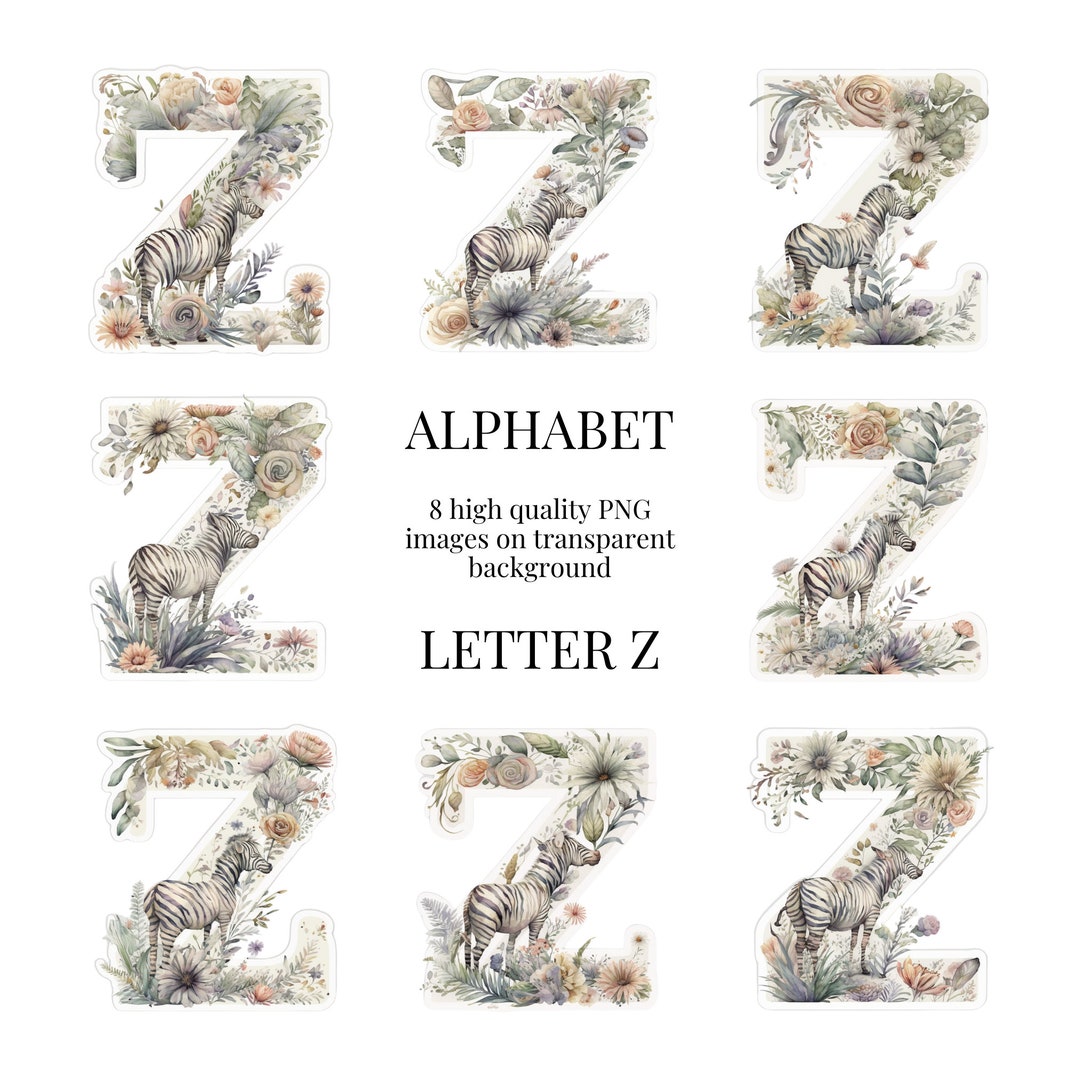Letter Z Zebra Watercolor Letters Alphabet Initials - Etsy