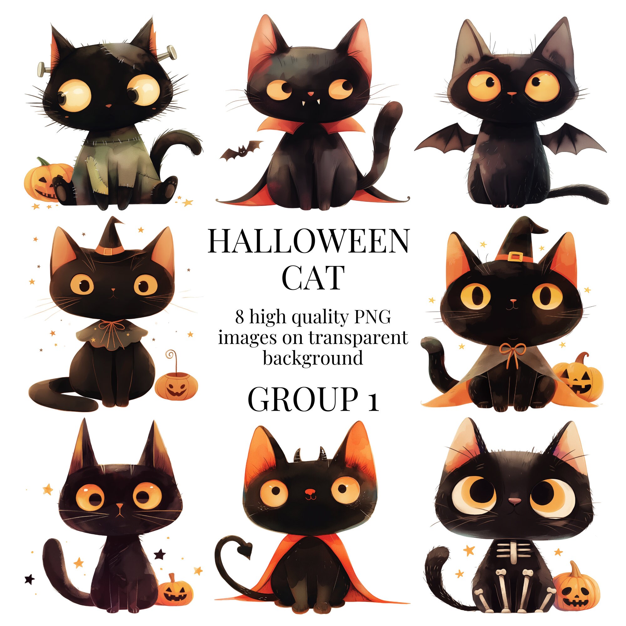 Black Cat Clipart Transparent PNG High-quality Illustration Spooky ...