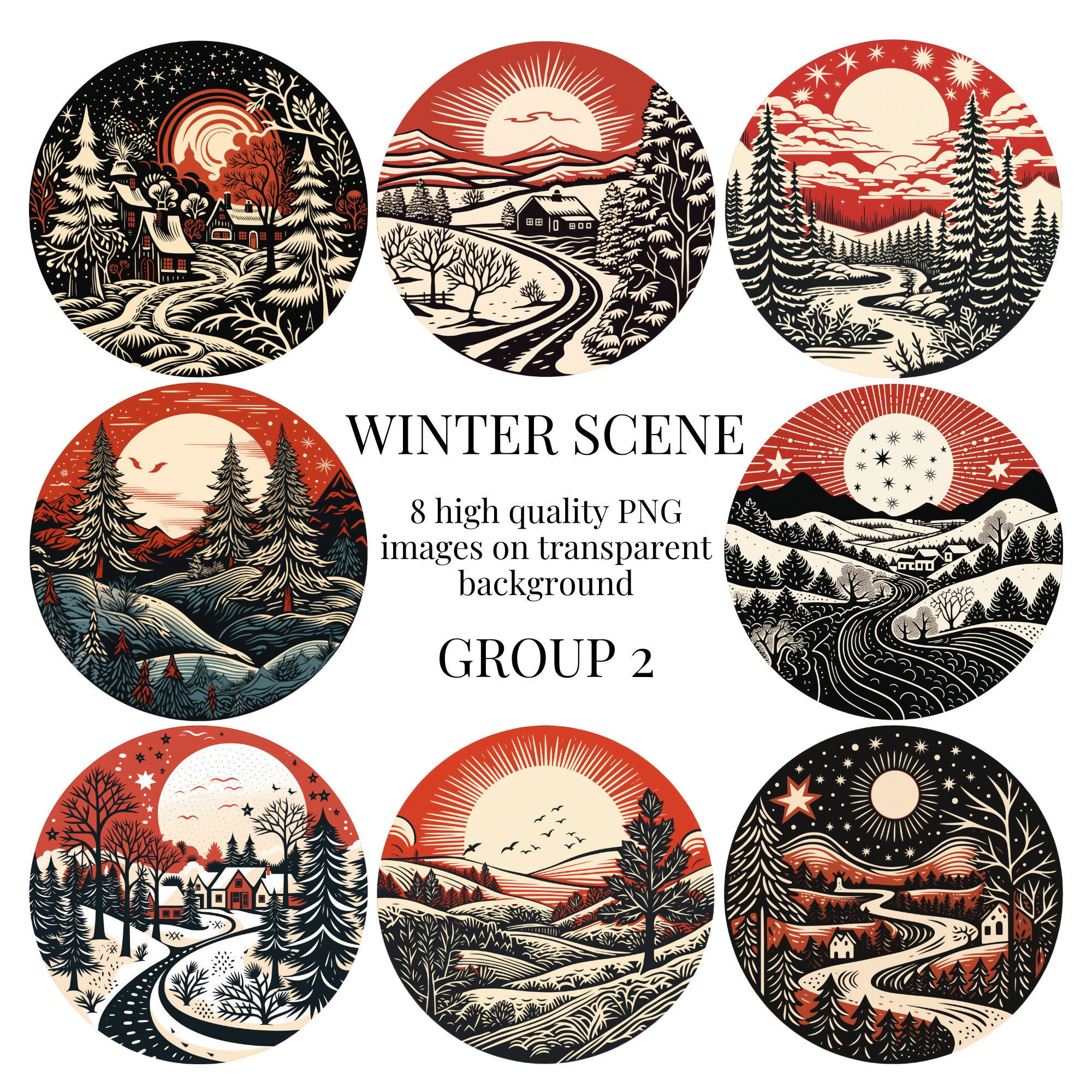 Winter Scene Clipart | Transparent PNG | High-quality Watercolor ...