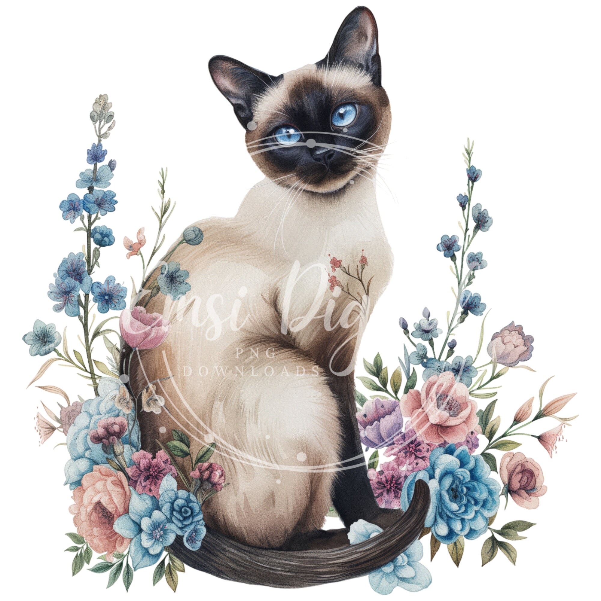 Floral Cat Clipart | High-quality Transparent PNG | Watercolor Kitten ...