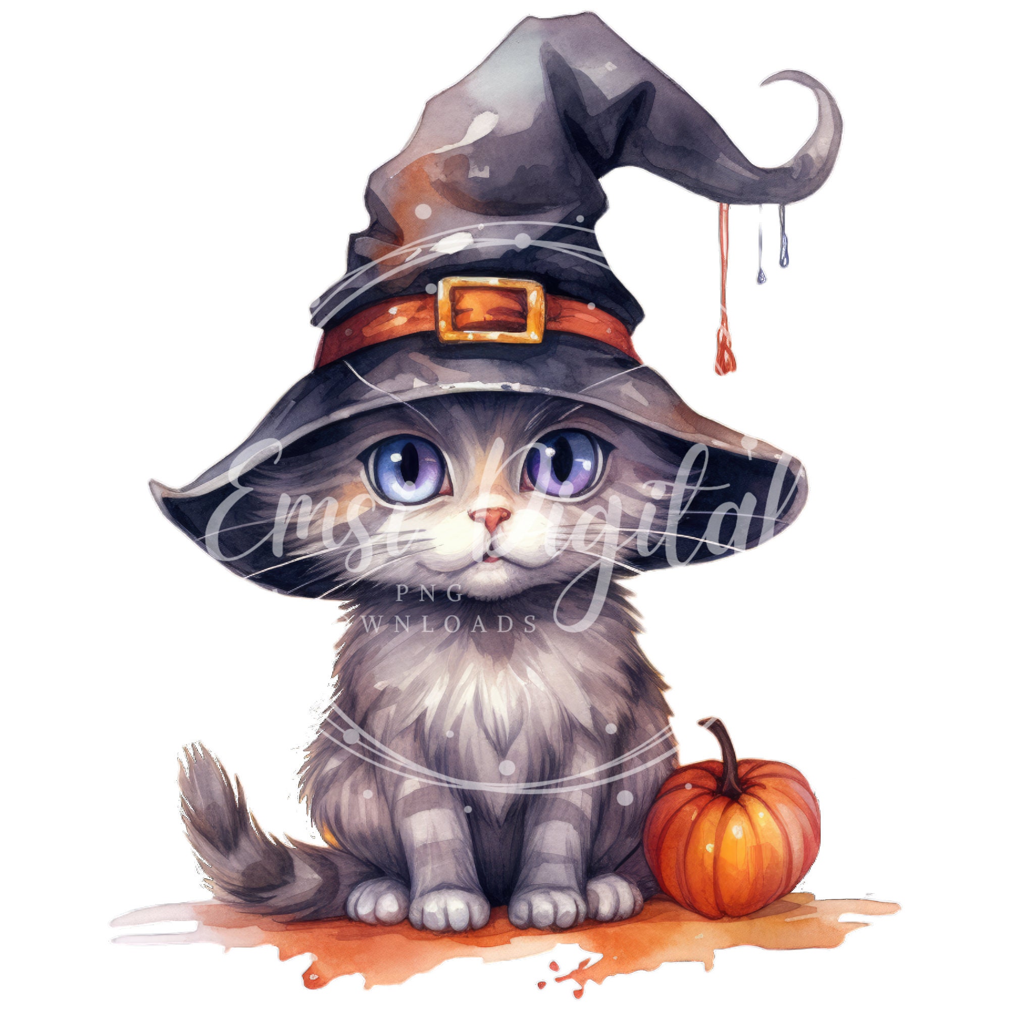 Halloween Witch Cat Clipart High-quality Transparent PNG - Etsy